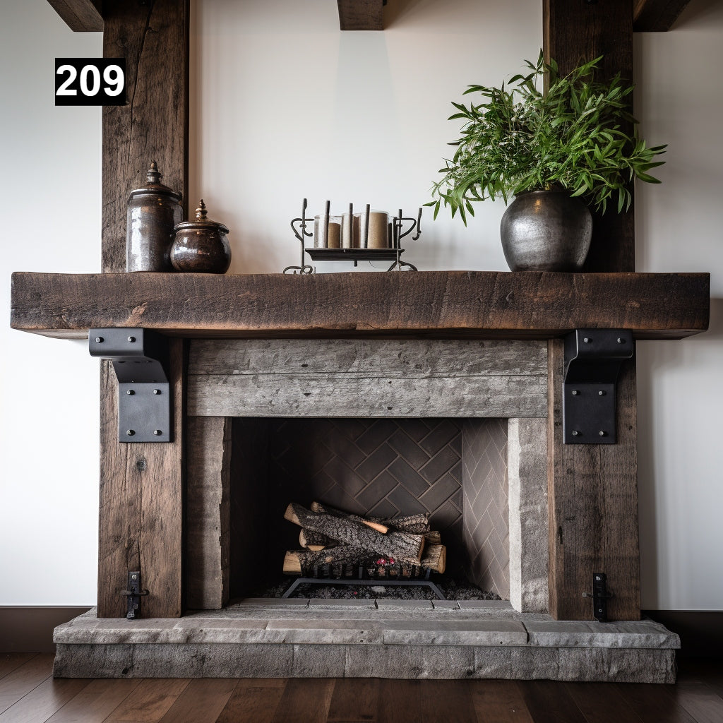 Warm Looking Reclaimed Wood Beam Fireplace Mantel with Iron Corbels #2 ...