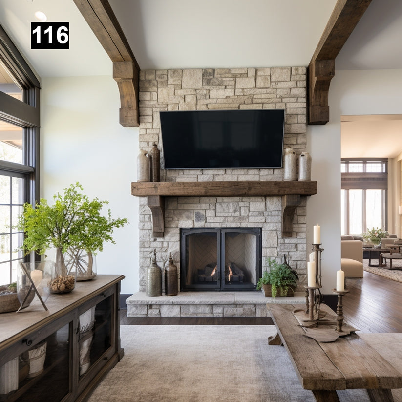 Gorgeous Reclaimed Wood Beam Fireplace Mantel with Wooden Corbels #116 ...
